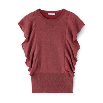 Motivi Lurex-Pullover mit seitlichen R&uuml;schen - - Knitwear - Damen - Rot - XS