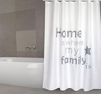 MSV Rideau de Douche Polyester Home 180x200cm QUALIT&Eacute; Premium Gris & Blanc - Anneaux Inclus