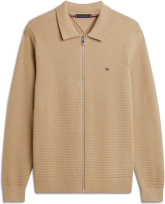 Tommy Hilfiger Strickjacke aus Baumwolle mit Struktur und Logo-F&auml;hnchen in