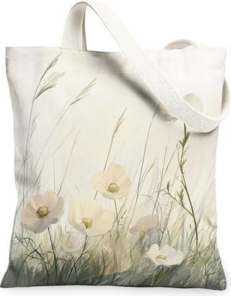Generic Sac fourre-tout en toile avec renoncule printani&egrave;re pour le shopping, 33 x 38 cm, sac d&eacute;picerie r&eacute;utilisable pour femme, peinture de voyage florale, d