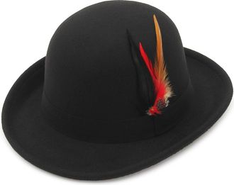 Eozy Bowler H&uuml;te f&uuml;r M&auml;nner Frauen Vintage Derby Fedora Hut Roll Krempe abnehmbare Feder Party Kost&uuml;m Hut Schwarz
