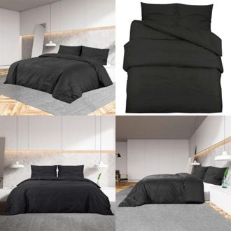 vidaXL Bettwäsche-Set Schwarz 200x200 cm Baumwolle - Bettsachen - Bettwäsche - Baumwollbettwäsche - Schwarz - Doppelbett - Home & Living