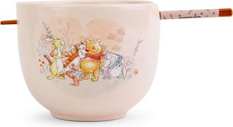 Silver Buffalo Disney Winnie Puuh mit Ferkel, I-Aah, Tigger, Kaninchen und Roo Group Hug Keramik-Ramen-Nudel-Reisschale mit Essst&auml;bchen, mikrowellengeeignet, 590 ml