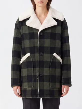 N&deg;21 Manteau court &agrave; carreaux en m&eacute;lange de laine avec col en fausse fourrure