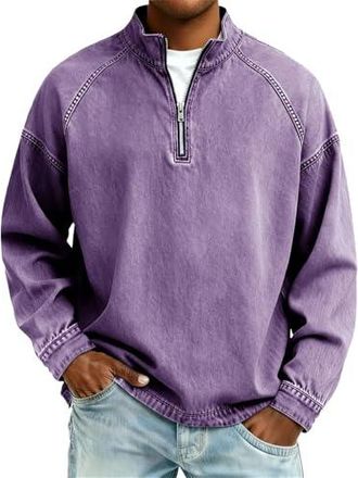 Generic Sweat-shirt dext&eacute;rieur &agrave; fermeture &eacute;clair quart pour homme, col montant, pull &agrave; manches longues, pull d&eacute;contract&eacute; &agrave; fermeture &eacute;clair 1/4, violet, 5XL