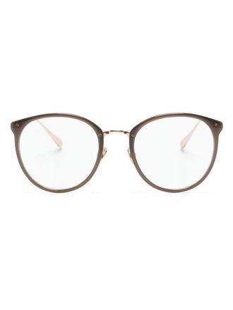Linda Farrow Brille mit rundem Gestell - Braun