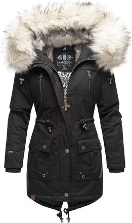 Navahoo Premium Damen Winter Jacke Parka Mantel Winterjacke warm Kunstfell B805 [B805-Honigf-Schwarz-Gr.XS]