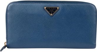 Prada Portemonnaie - Prada Blue Saffiano Leather Triangle Wallet - Gr. unisize - in Blau - f&uuml;r Damen