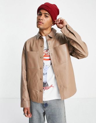 Asos Surchemise oversize en cuir v&eacute;ritable - Beige-Noir