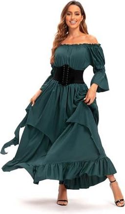 Generic Robe longue victorienne pour femme - Robe médiévale vintage - Robe de soirée - Couleur unie - Robe longue - Robe de princesse - Robe de bal pour Hallo