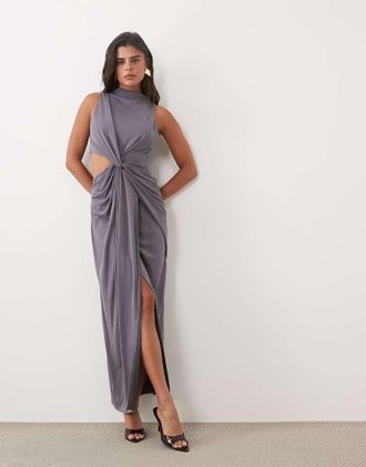 Asos robe longue sans manches avec d&eacute;tail torsad&eacute; d&eacute;coup&eacute; en gris