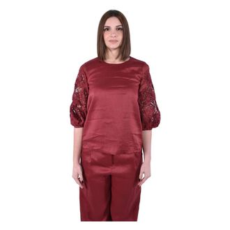Max Mara Macram&eacute; Laternen&auml;rmel T-Shirt - - Blouses & Shirts - Damen - Rot - M