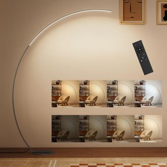 HOMCOM Stehleuchte Bogen LED, Stehleuchte Wohnzimmer dimmbar 30 W, moderne Stehlampe 172H cm mit magnetischer Fernbedienung, 2800LM, 3000-6500K, Leselampe f&uuml;