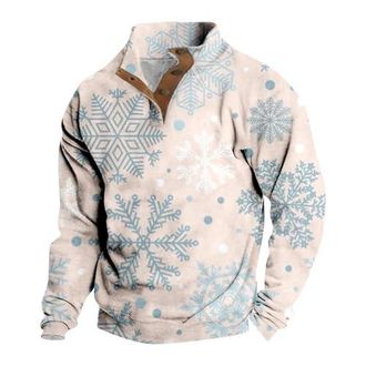 Generic Pull de Noël 2025 avec imprimé flocons de neige amusants et col à revers boutonné pour homme - Pull de Noël à manches longues - Pull dhiver pour homme