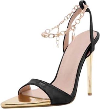 Generic Sandales tendance et confortables &agrave; bout ouvert, talon aiguille &agrave; lani&egrave;res et cha&icirc;ne de cheville, Noir, 40 EU