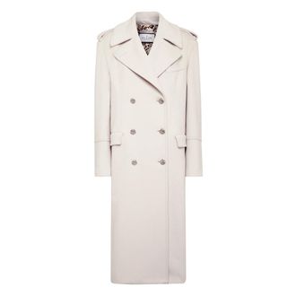 Philipp Plein Langer Wollmantel mit Kristallsch&auml;del - - Coats - Damen - Beige - L