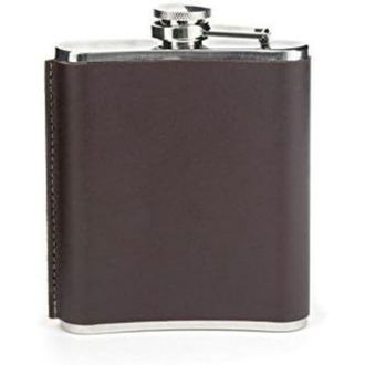 Kikkerland 7 oz Leder Flachmann, braun