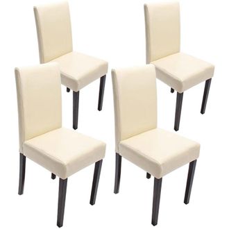 Hhg 4er-Set Esszimmerstuhl Stuhl K&uuml;chenstuhl Littau Leder, creme dunkle Beine