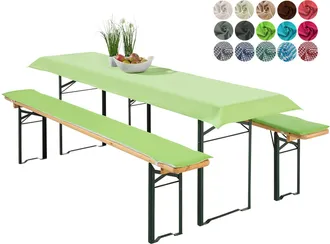 Heimtexland Bierzeltgarnitur Auflagen Set 3-teilig Tischdecke Bierbankauflage Polster Kissen Biergarnitur Typ698 Grün für Tischmaß 70x220 cm