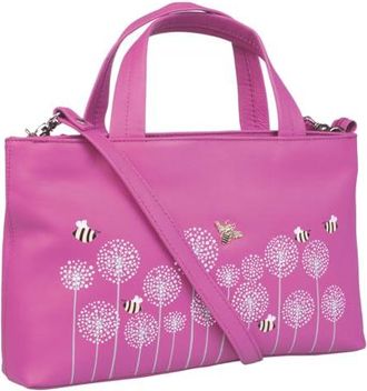 Mala Leather Moonflower Bee & Flowers Sac à main multivoies en cuir véritable avec bandoulière amovible - Bandoulière et poignée supérieure - 30 × 22,5 × 9 cm, ros