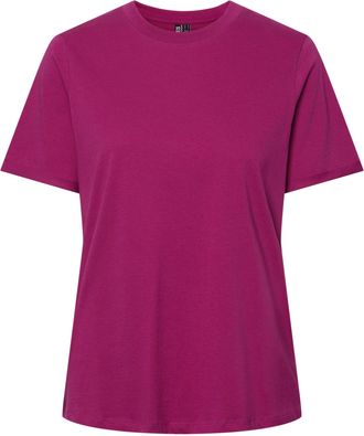 Pieces Ria Short Folded Sleeve Essential T-Shirt Pcria Ss Fold Up Solid Tee Noos Bc, Festival Fuchsia,S