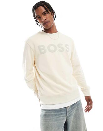 Boss Orange by Hugo Boss Sweat avec logo sur la poitrine - Crème-Blanc