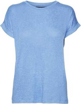 Vero Moda Vmbrianna SS Pull &agrave; col Rond pour Femme, Blue Jasper/D&eacute;tail:w. Dutch Canal Melange, XS