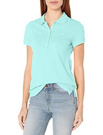 Nautica Womens 5-Button Short Sleeve Breathable 100% Cotton Polo Shirt, Aruba Blue, Medium