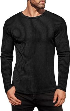 Ekouaer Thermique Homme Chauds Col Rond Pull Côtelé Automne-Hiver sous-Vêtements Noir XL