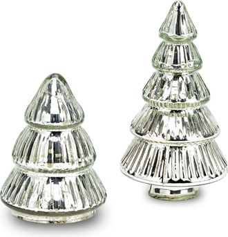 Matches 21 Tannenb&auml;ume Weihnachtsdeko Set aus Glas, Silber - 2 Weihnachtsb&auml;ume als edle Tischdeko, Fensterdeko