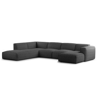 Studio Copenhagen home24 Wohnlandschaft Grau Teddy-Boucl&eacute; Stoff Bony 325 x 71 x 235cm Longchair davorstehend rechts / Ottomane links Modern