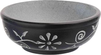 NKlaus R&auml;ucherschale &Oslash;10 cm aus schwarzem Speckstein - mit hell gravierter Bl&uuml;te, f&uuml;r Weihrauch, Harze, Kohle & Rituale 16712
