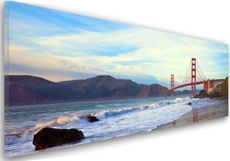 Feeby Frames Feeby Bilder Golden Gate Bridge San Francisco XXL 120x40 cm 1Teilig Wohnzimmer Schlafzimmer Modern Bilder Leinwandbilder Bild auf Leinwand Kunstdruck 