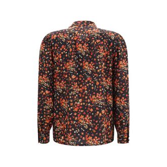 Gucci Silk Flora Print with Tie-Neck Bow Blouse - Black