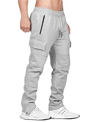 Onsoyours Pantalon Jogging Homme Slim Pantalons De Sport Casual Workout Pantalon De Travail Ceinture &Eacute;lastique Jogger Pants avec Poches Streetwear Gris XL