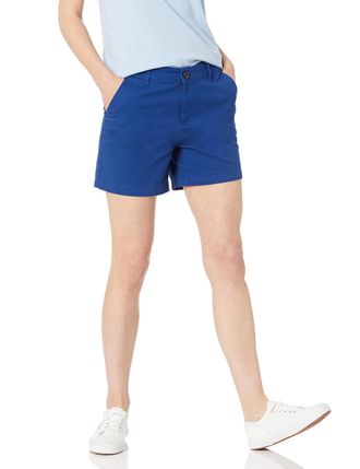 Amazon Essentials Damen-Shorts, mittelhoch, schmale Passform, 12,7 cm Schrittlänge, Khaki (erhältlich in geraden und kurvigen Passformen), Blau, Größe 10