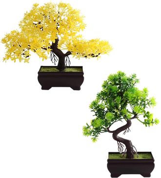 BESPORTBLE K&uuml;nstliche Topfpflanze 2 St&uuml;ck Bonsai aus Kunststoff mit Lebensechten Pinien f&uuml;r Wohn und Arbeitsr&auml;ume als Gr&uuml;ne Dekoration Zuf&auml;llige Farbe