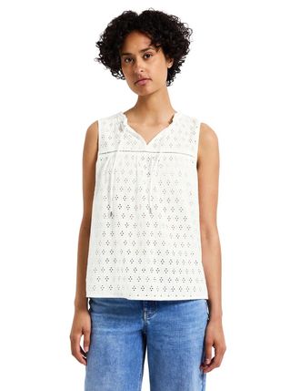 Street One Damen A345405 &Auml;rmellose Stickmuster Bluse, Off White, 42