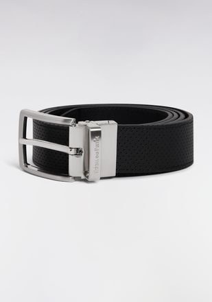 Eden Park Coffret Ceinture En Cuir Noire Et Deux Boucles En Métal Argenté