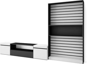 Skraut Home Wohnzimmerm&ouml;bel f&uuml;r TV | Esstisch-Set | 210 x 186 x 35 cm | f&uuml;r Fernseher bis 80 Zoll | TV-M&ouml;bel | moderner Stil | Schwarz und Wei&szlig;