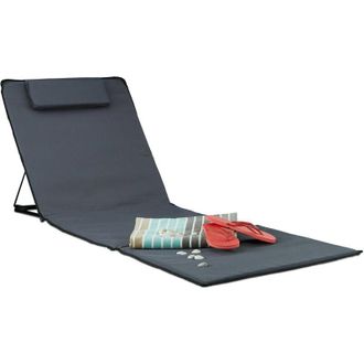 Relaxdays Matelas de plage xxl rembourr&eacute; dossier l x p : 60 x 195 cm pliable sac de transport oreiller, anthracite - Relaxdays