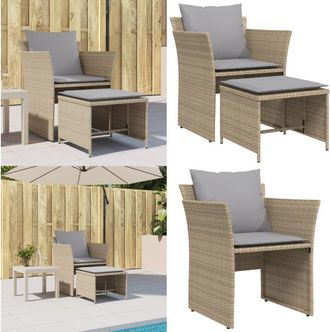 vidaXL Vidaxl - Gartenstuhl mit Fu&szlig;hocker Beige Poly Rattan - Gartensessel - Gartenstuhl - Outdoor M&ouml;bel - Lounge Chair - Rattan Gartenm&ouml;bel - Home & Living