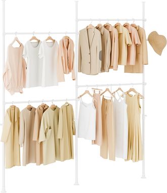 SoBuy Teleskop Kleiderst&auml;nder, Robuste Kleiderstange, Verstellbarer Offener Kleiderschrank f&uuml;r Schlafzimmer, Garderobenst&auml;nder, Wei&szlig; KLS03-II-W