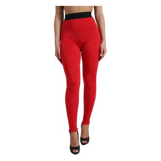 Dolce & Gabbana Femme, Pantalons, Rouge, Taille: 36 FR Leggings &eacute;l&eacute;gants rouges &agrave; taille haute