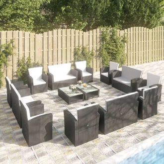 vidaXL Vidaxl - Salon de jardin 16 pcs avec coussins R&eacute;sine tress&eacute;e Noir