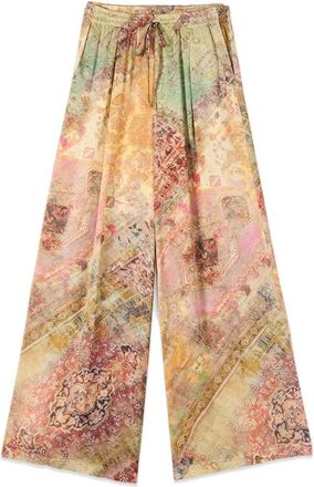 Oltre Femme, Pantalons, Beige, Taille: 40 FR Pantalon Palazzo en satin &agrave; motifs