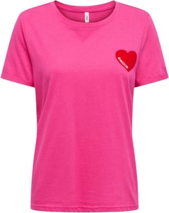 Only Only, Femme, Tops, Rose, Taille: 42 FR T-shirt en coton &agrave; manches courtes et col rond
