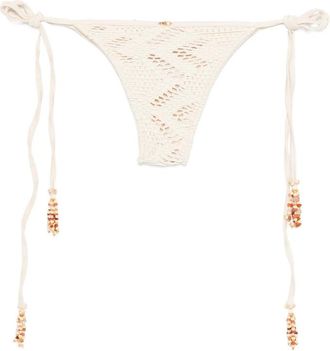 PatBo Beaded Crochet Knit Bikini Bottom - Beige