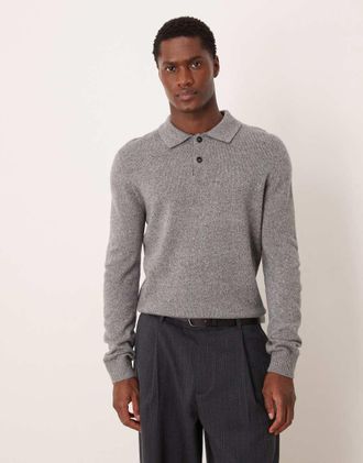 Mango Gestricktes Polohemd in Grau