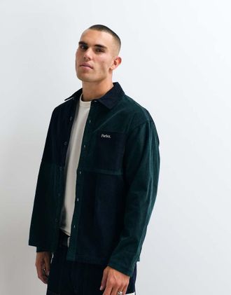 Parlez Clothing recraft Colourblock-Jacke zum Kn&ouml;pfen in Gr&uuml;n/Blau-Multi